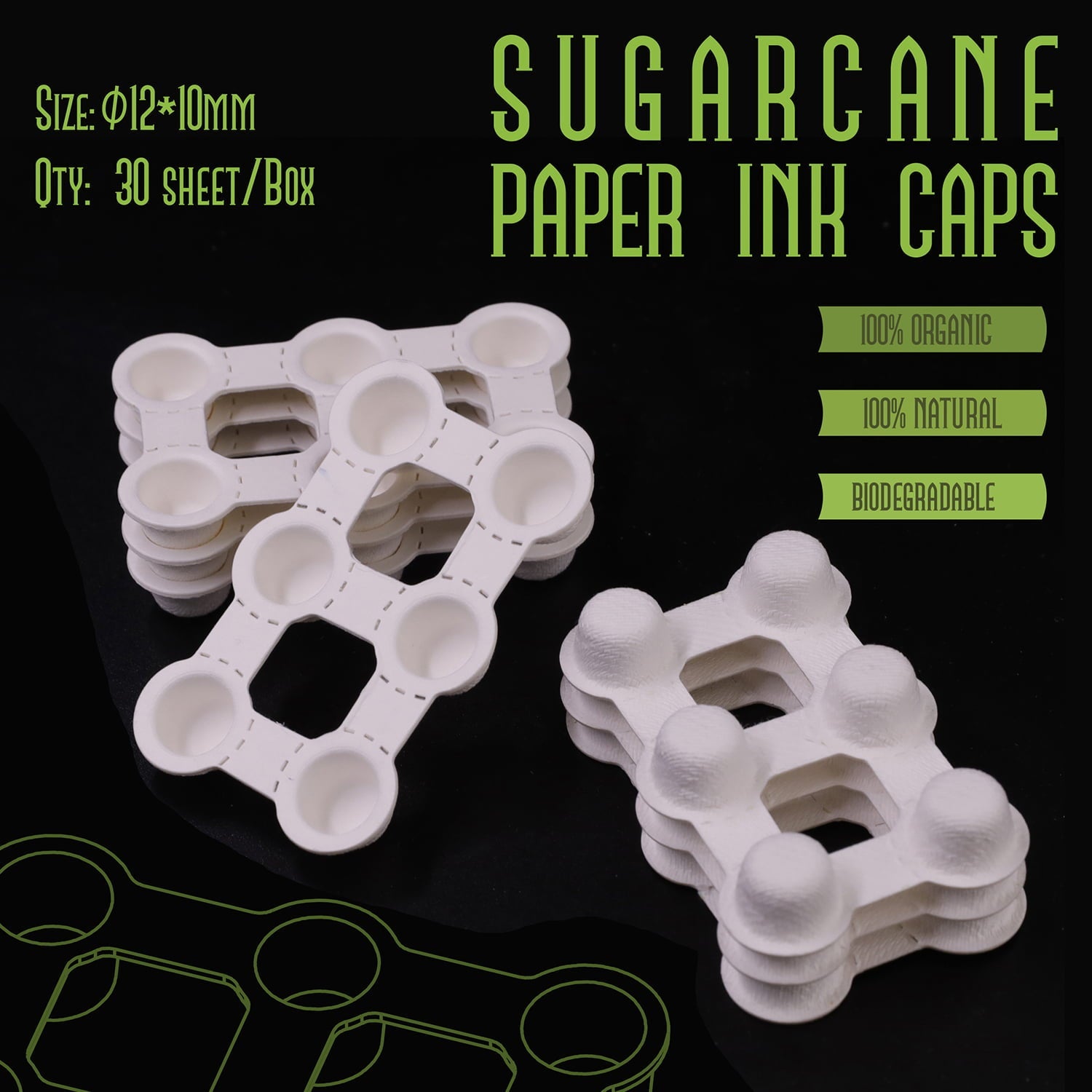 Paper ink caps SUGARCANE 12x10mm For colors